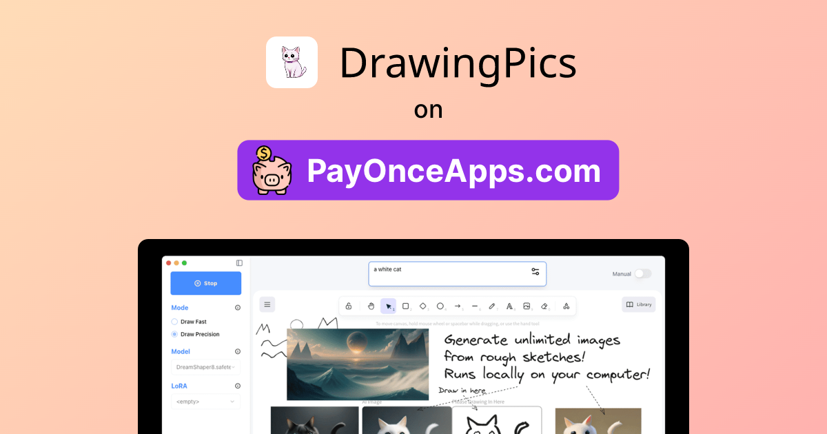 DrawingPics - Lightning fast diffusion drawing AI for precise sketches.