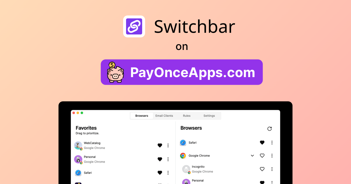 Switchbar - Select preferred browser or email client for links.